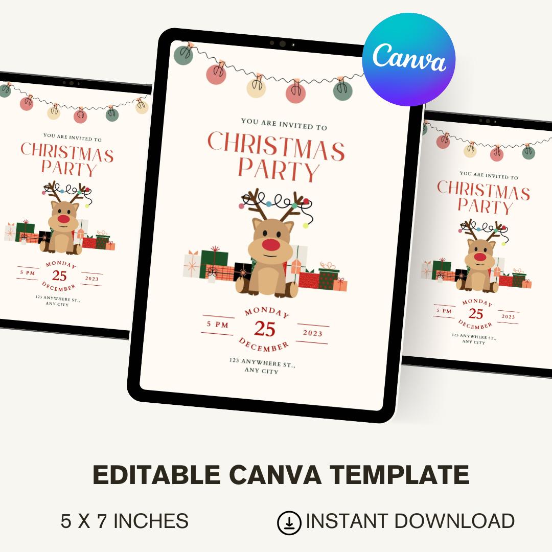 Printable Christmas Party Invitation Template Editable Christmas Party ...