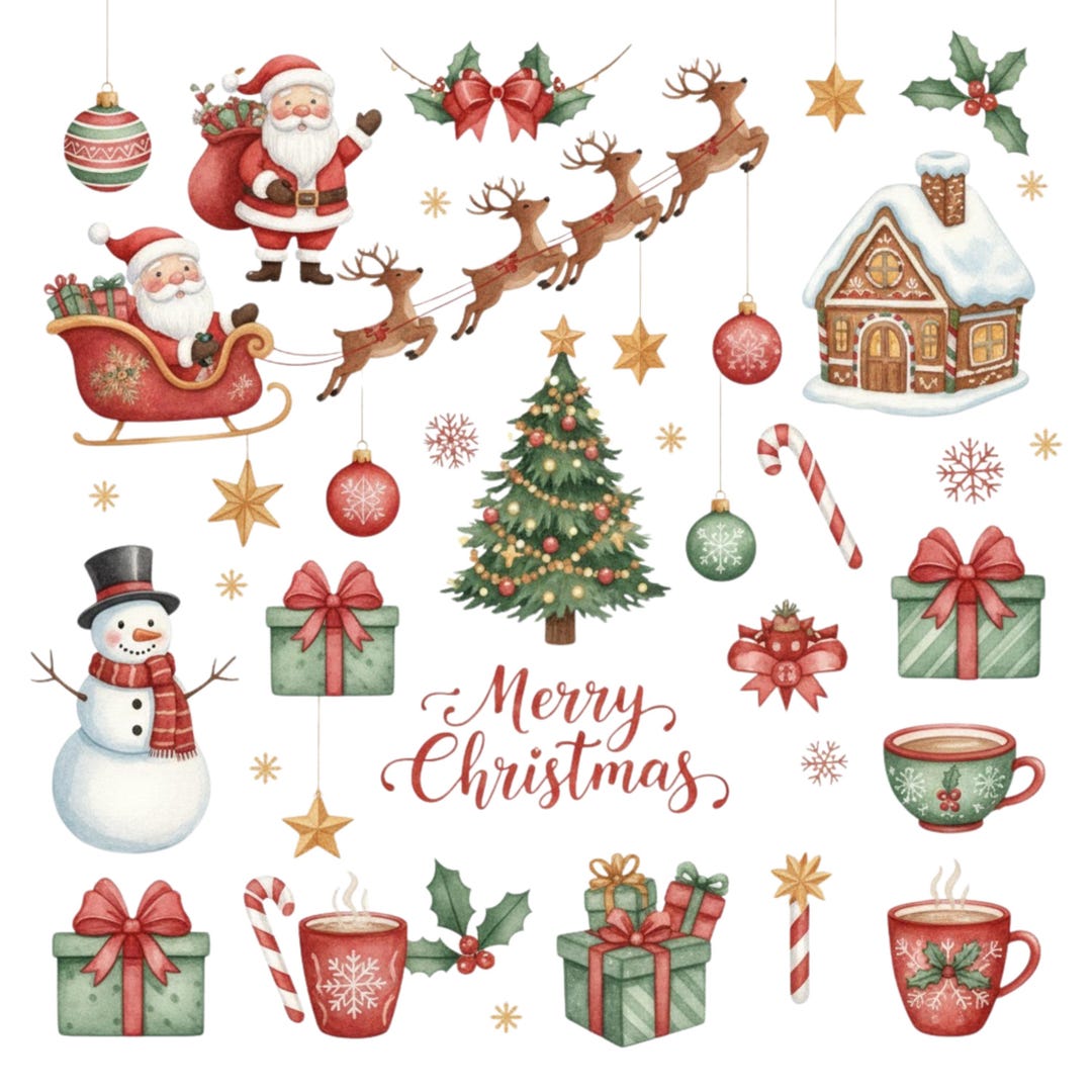 Watercolor Christmas Clipart Bundle: Whimsical Winter PNG (instant ...