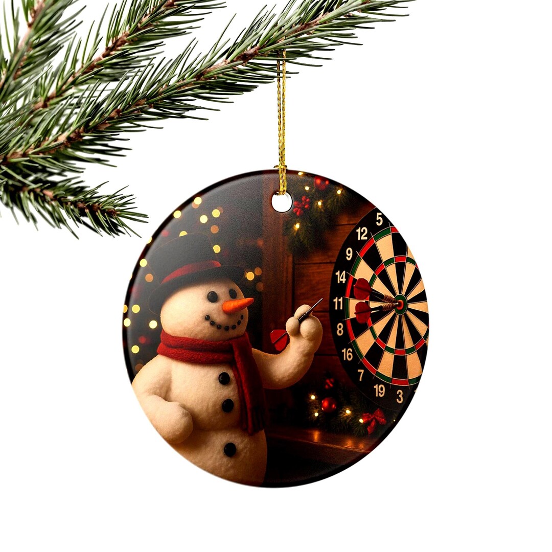 Snowman Dart Player Christmas Ornament, Regulation Dartboard, Pub Game ...