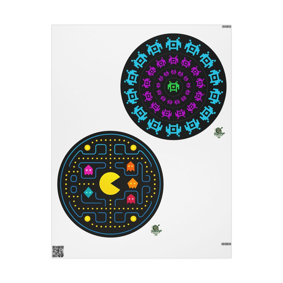80s Arcade Dartboard Overlay & Gamer Wrapping Paper: Pixel Alien, Maze ...
