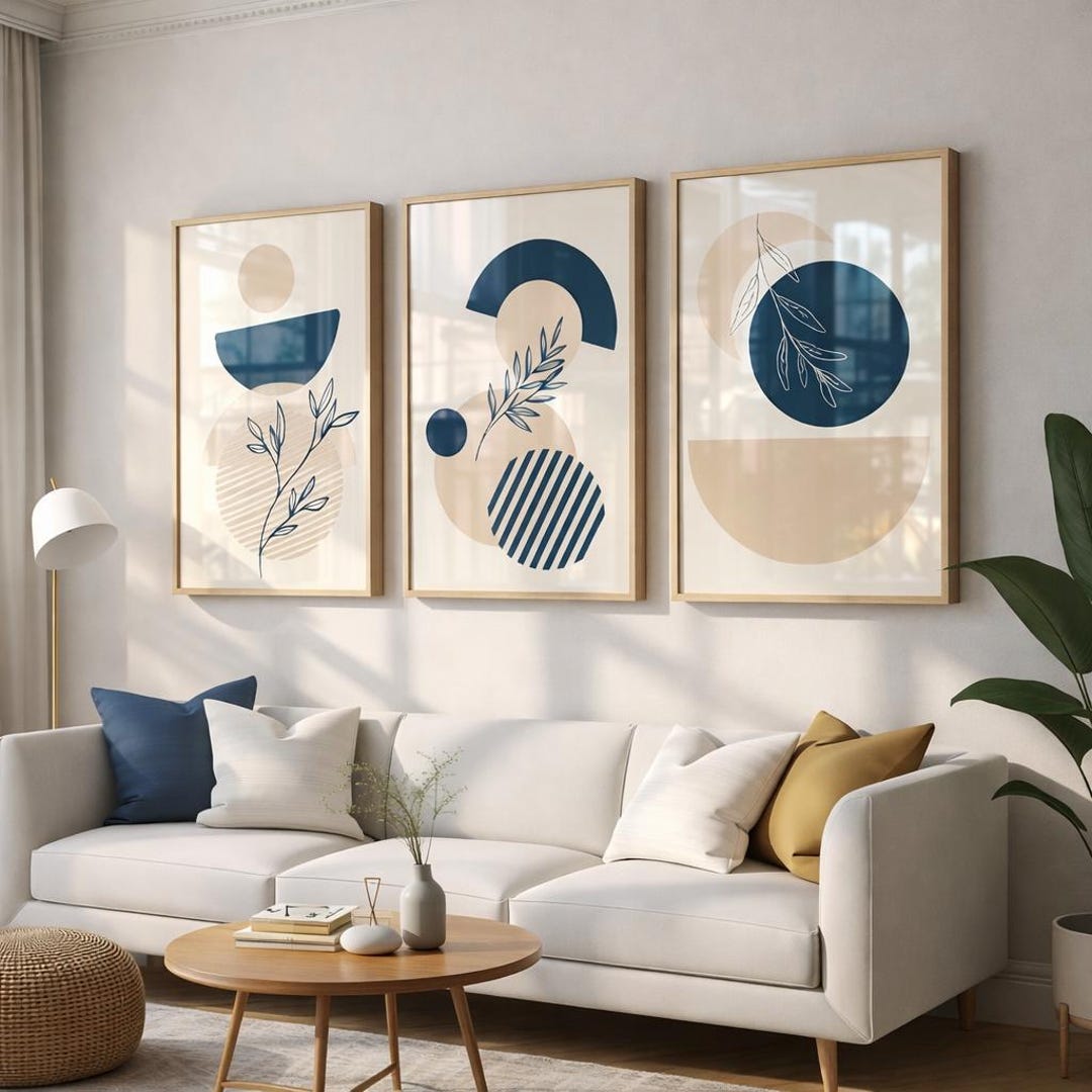 Abstract Geometric Wall Art Set of 3 | Modern Botanical Prints ...