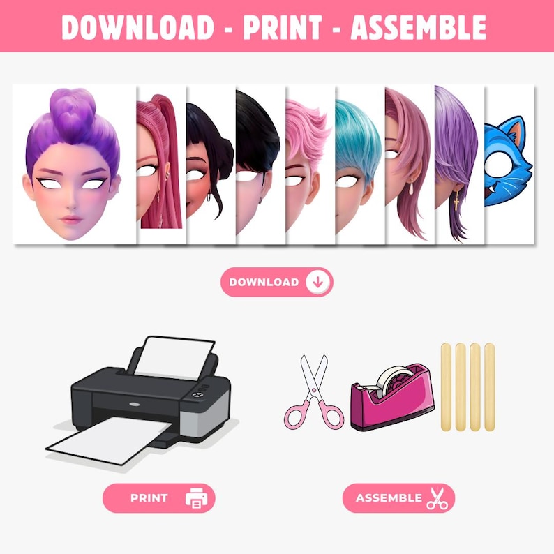 Original Kpop Demon Hunters Face Masks, Printable Huntrix & Saja Boys ...