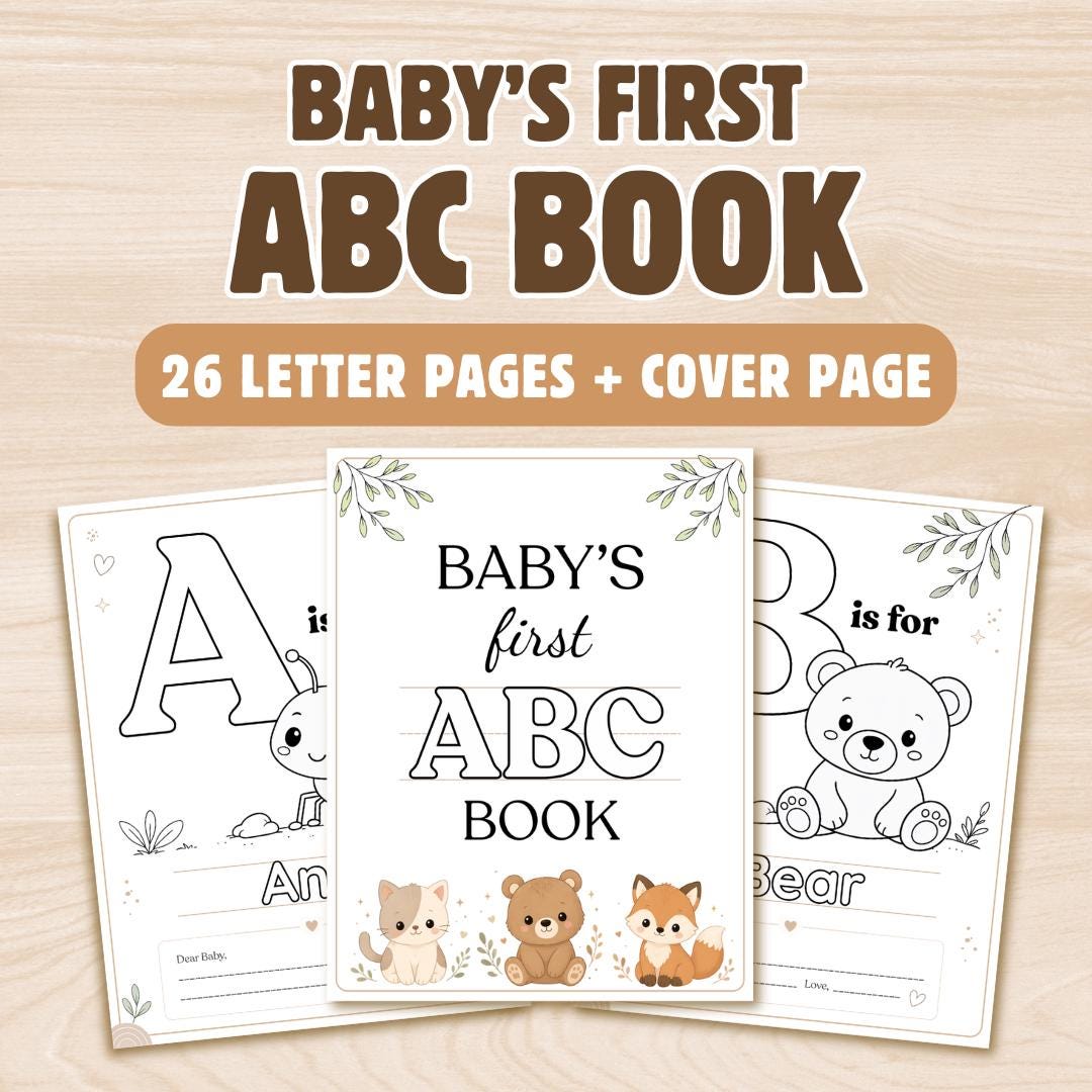 Baby Shower ABC Book, Baby’s First Alphabet Coloring Activity (PDF ...