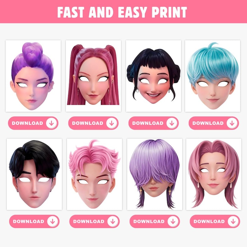 Original Kpop Demon Hunters Face Masks, Printable Huntrix & Saja Boys ...