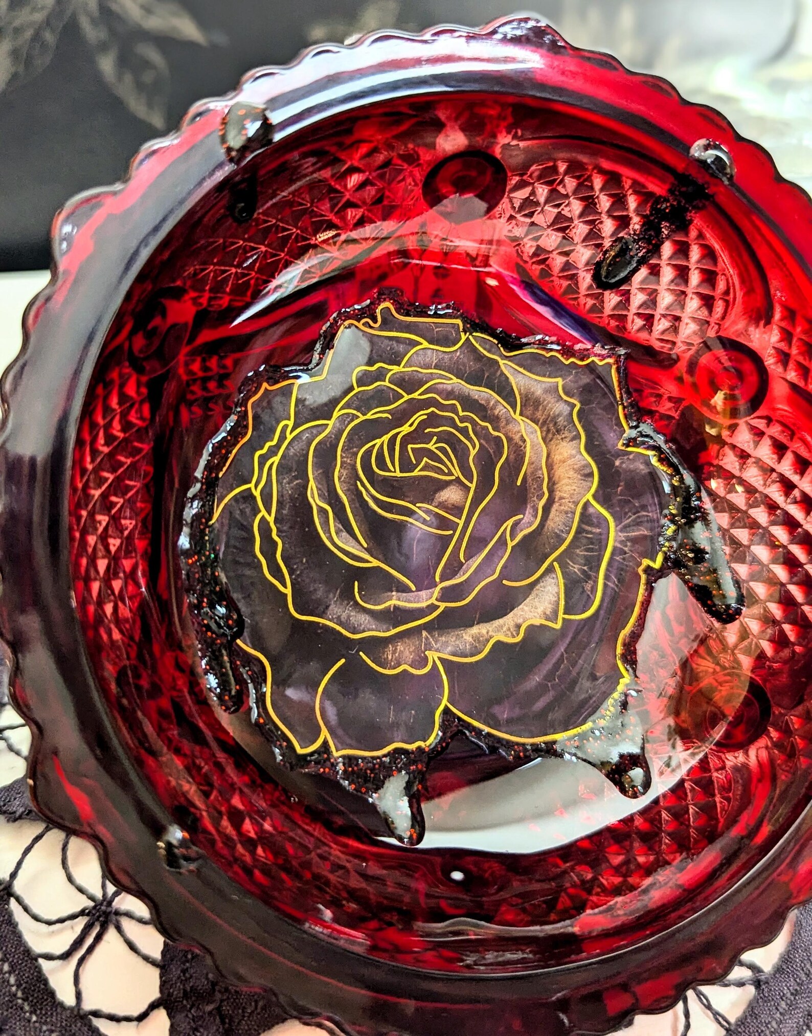 Black Rose Ring Dish: Upcycled Vintage Avon Trinket Bowl - Etsy