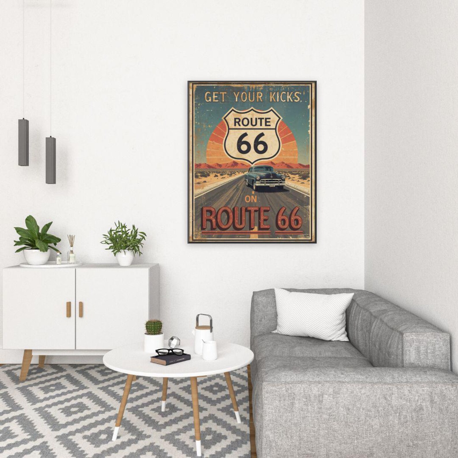 Route 66 Retro Poster – Classic Car Desert Highway Vintage Wall Art ...