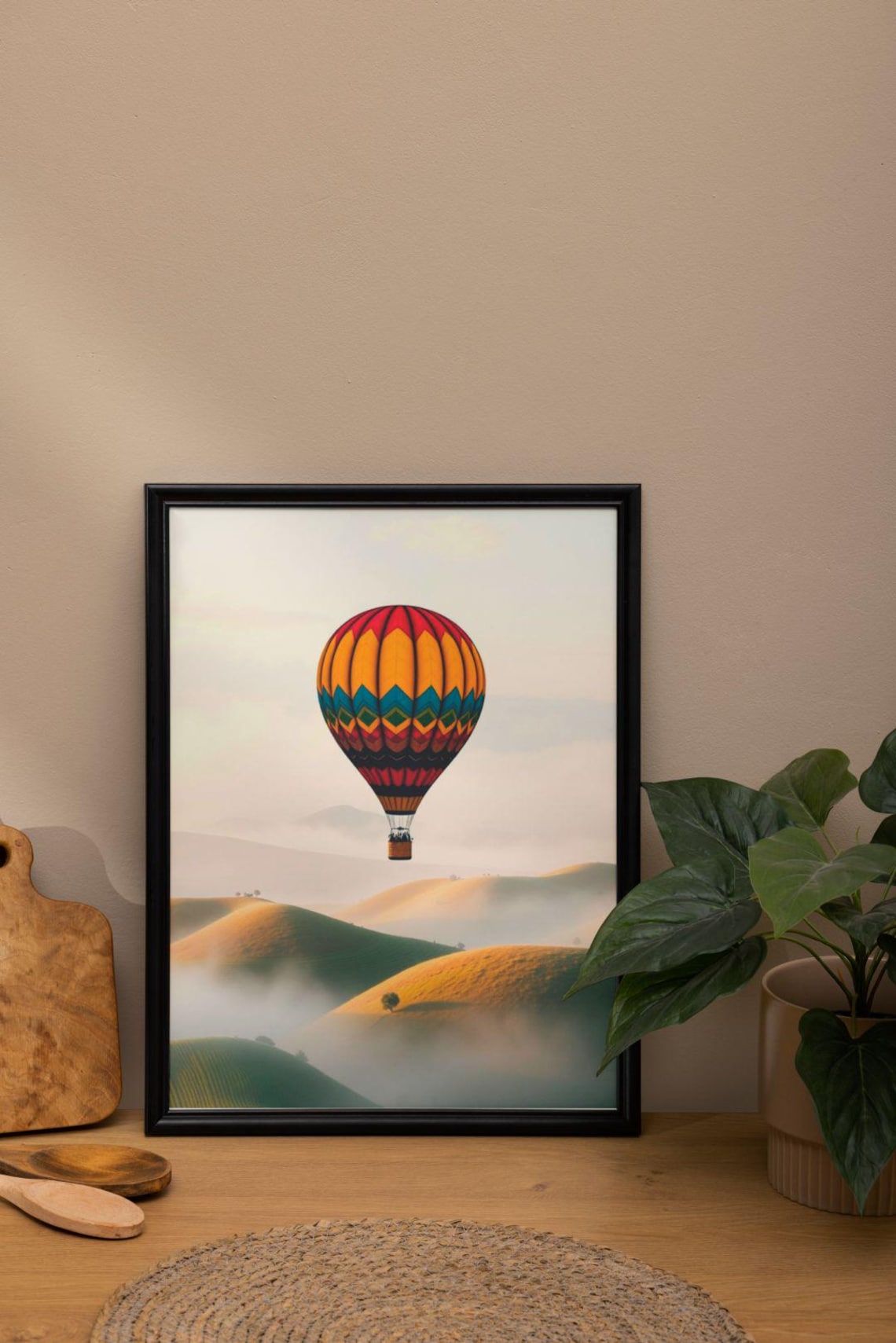 Hot Air Balloon Wall Art • Misty Landscape Print • Vibrant Adventure ...
