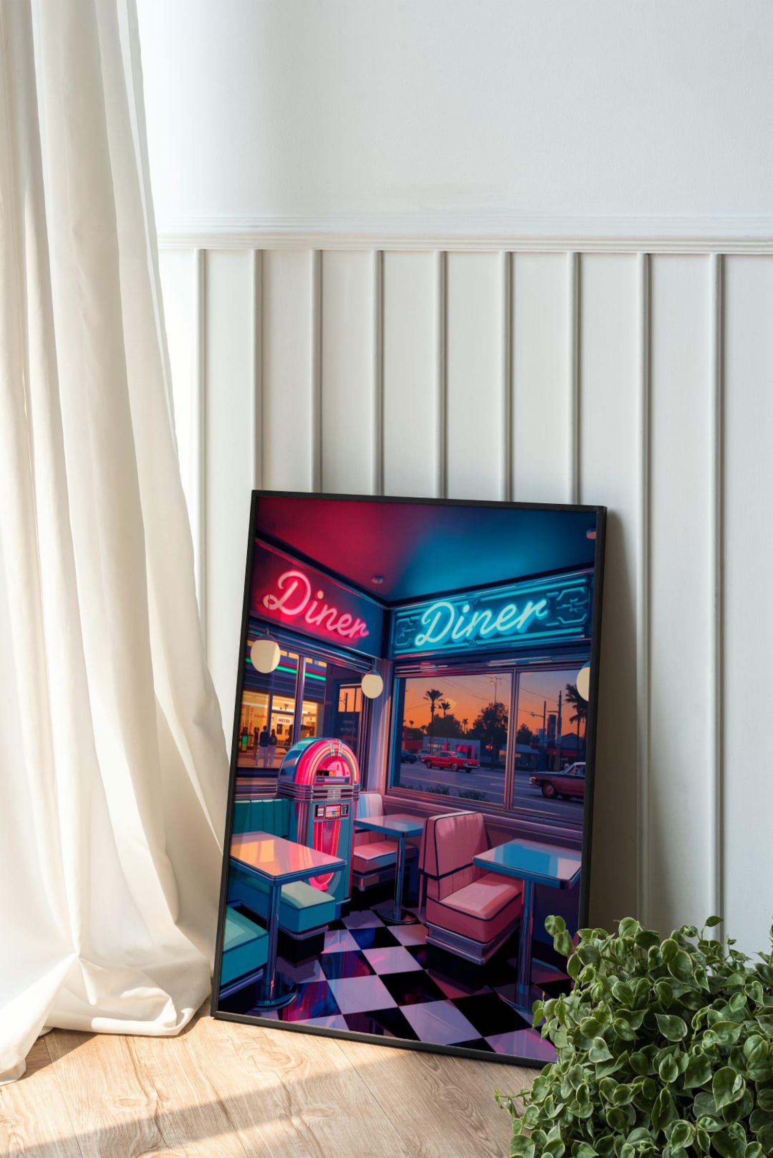 Retro Neon Diner Print, Vintage American Wall Art - Etsy