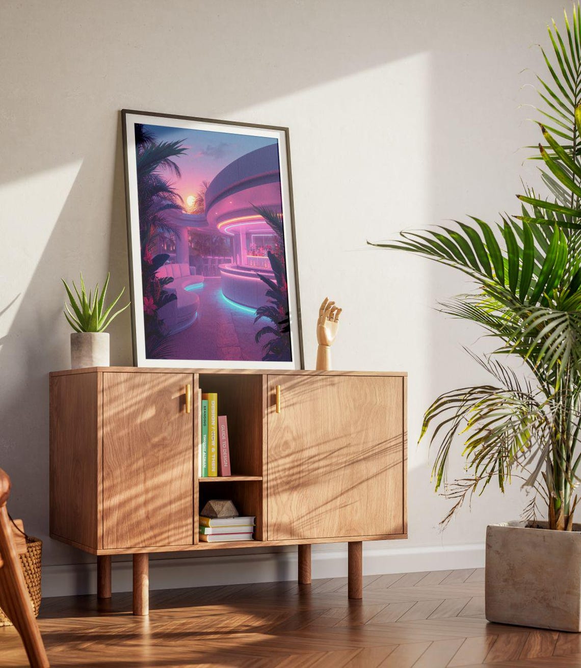 Tropical Neon Lounge Poster – Vaporwave Bar Wall Art, Retro Futuristic ...