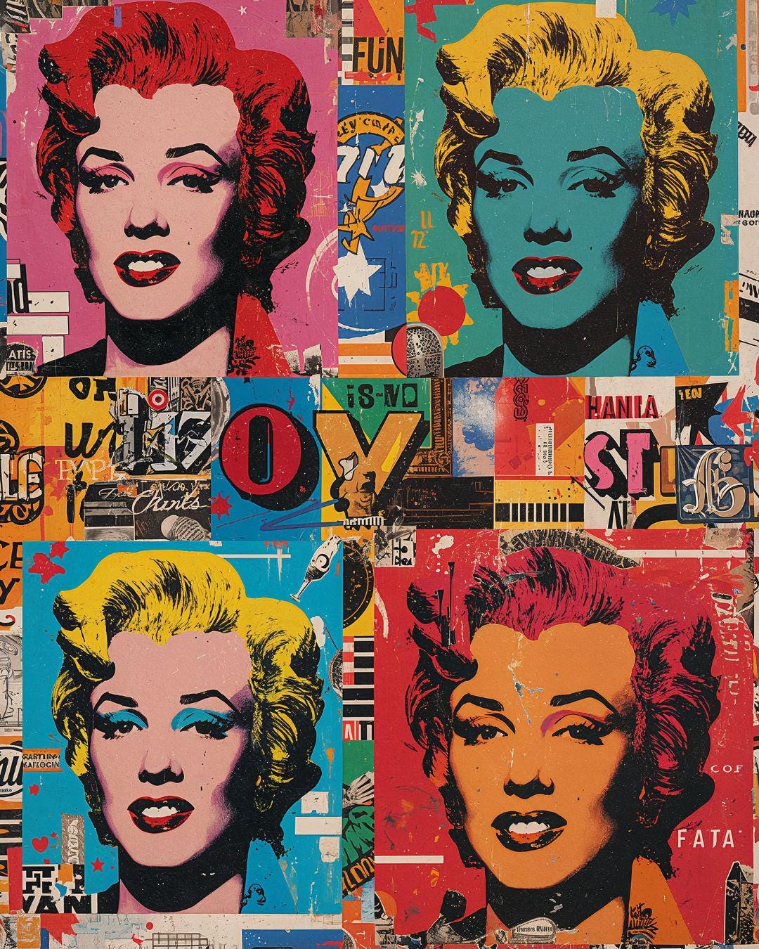 Marilyn Monroe Pop Art Print – Retro Warhol Style Collage - Etsy