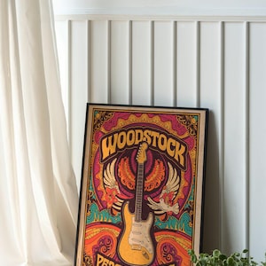 Woodstock Festival Guitar Poster – 60s Psychedelic Art Print – Vintage ...