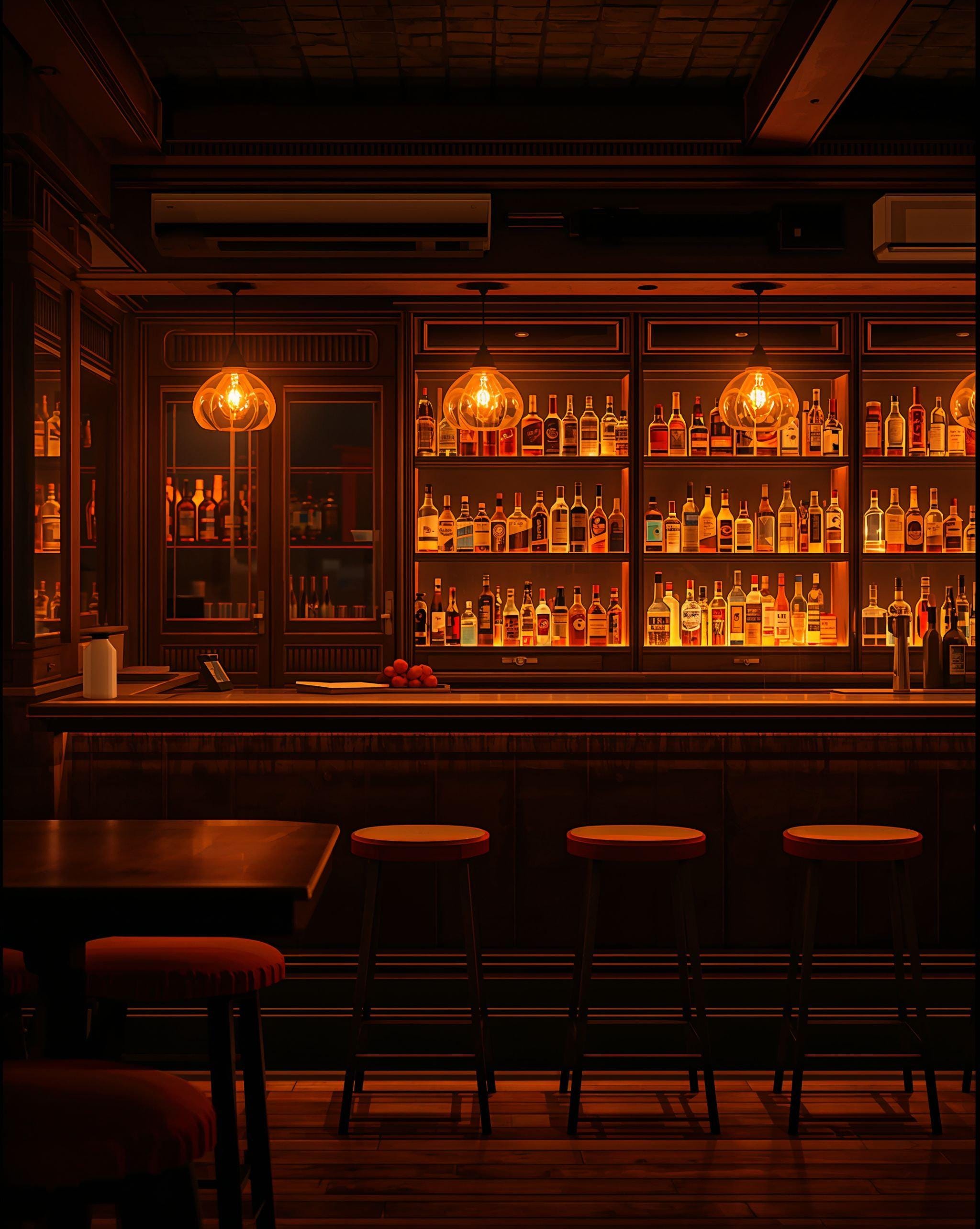Vintage Pub Bar Interior Printable Wall Art – Warm Amber Lighting ...