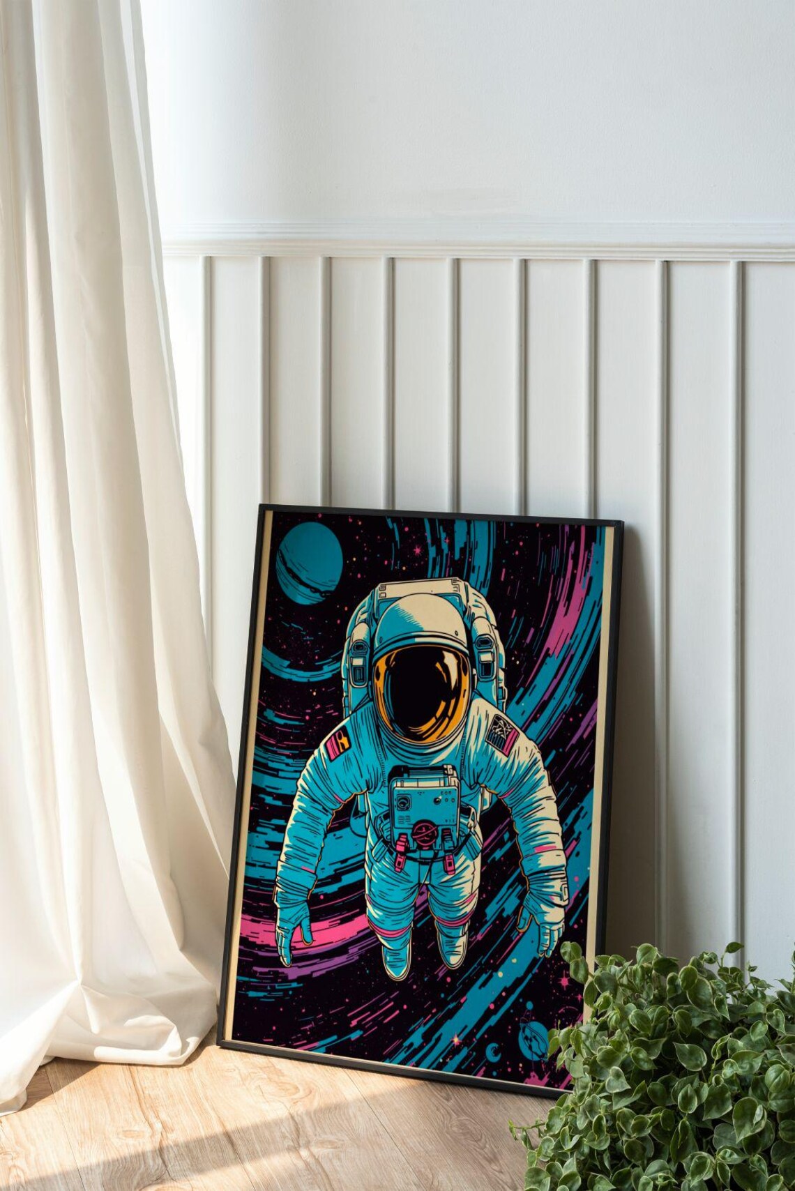 Retro Astronaut Space Wall Art Print, Neon Cosmic Explorer, Sci Fi ...