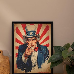 Uncle Sam Inspired Poster, Vintage American Patriot Illustration - Etsy