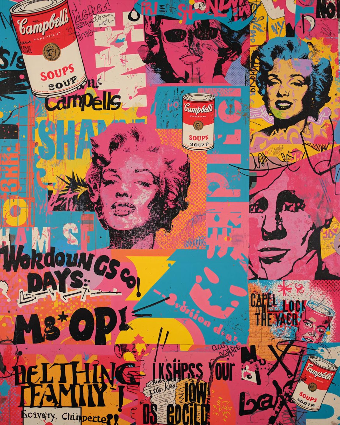 Marilyn Monroe Pop Art Print, Warhol Campbell's Soup Collage Wall Art ...