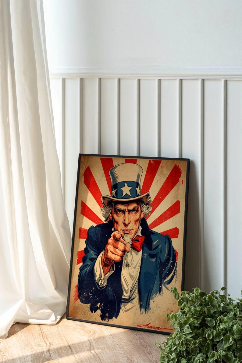 Uncle Sam Inspired Poster, Vintage American Patriot Illustration - Etsy