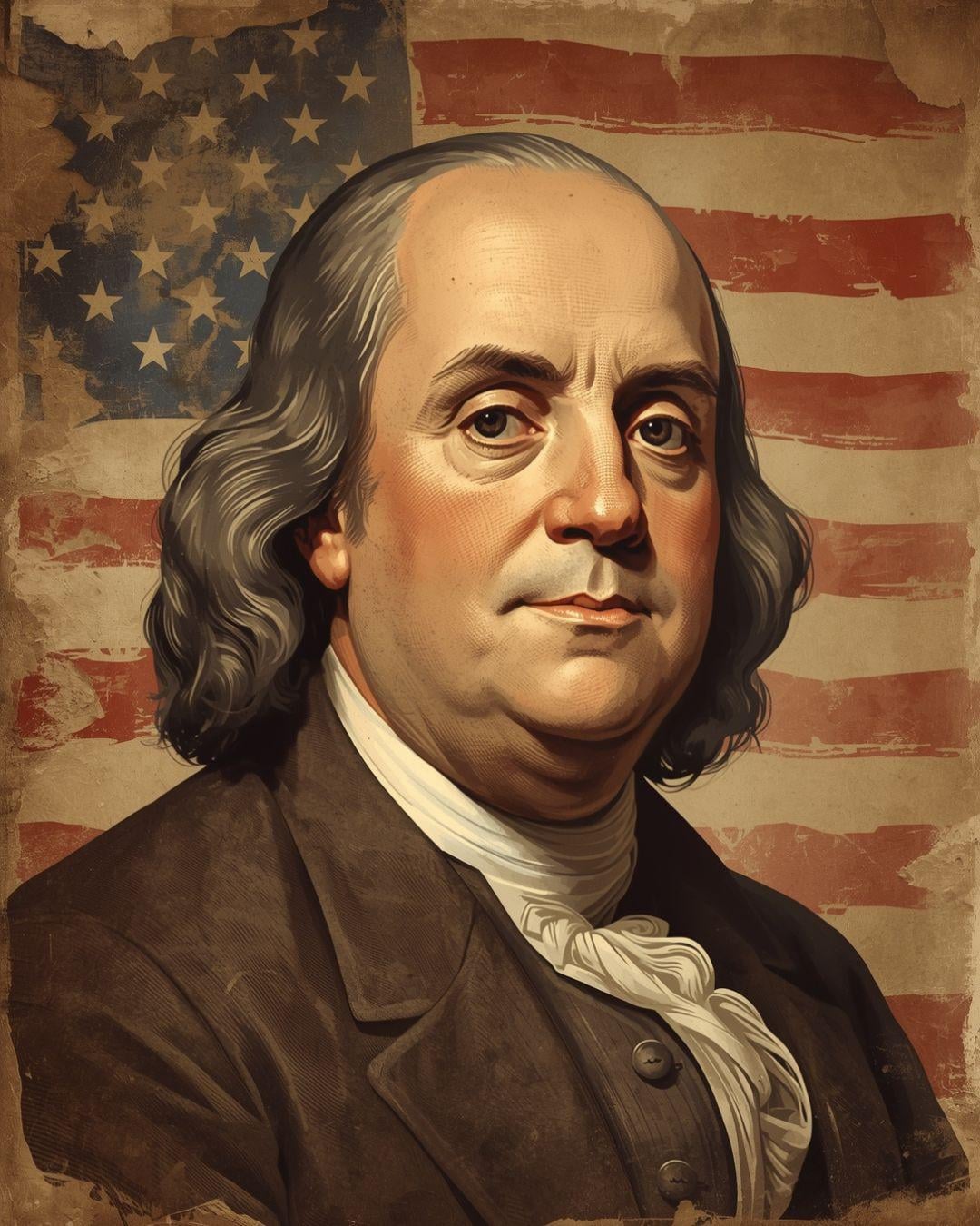 Benjamin Franklin Portrait Print Vintage Patriotic Historical Wall Art