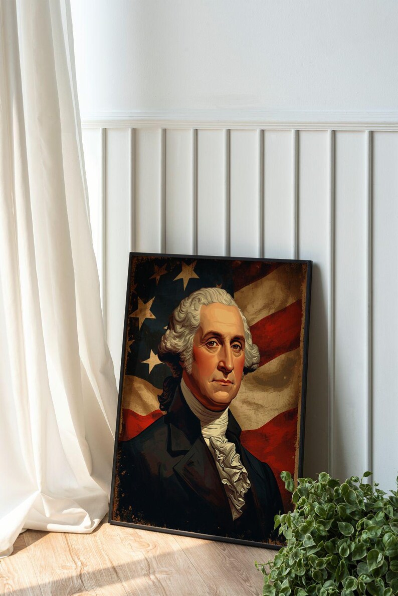 George Washington Vintage Portrait Print – Patriotic USA Flag Wall Art ...