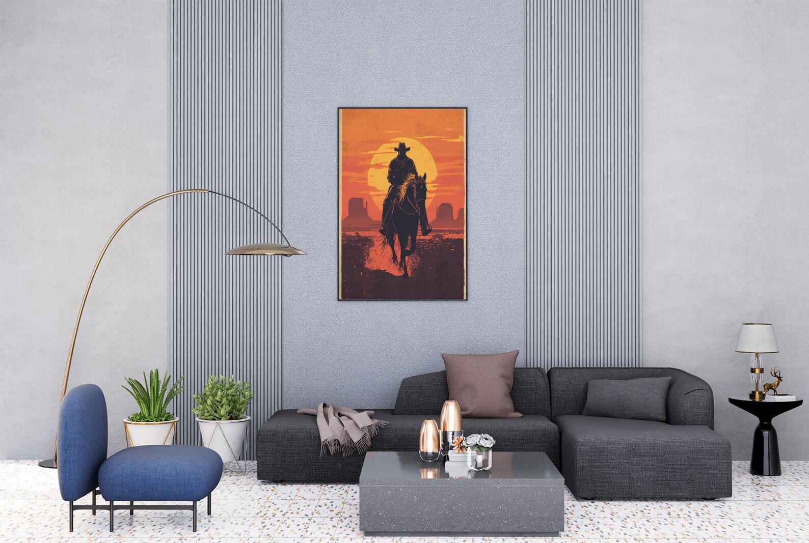 Western Cowboy Sunset Wall Art Print, Vintage American West Desert ...