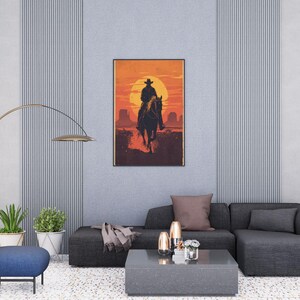 Western Cowboy Sunset Wall Art Print, Vintage American West Desert ...