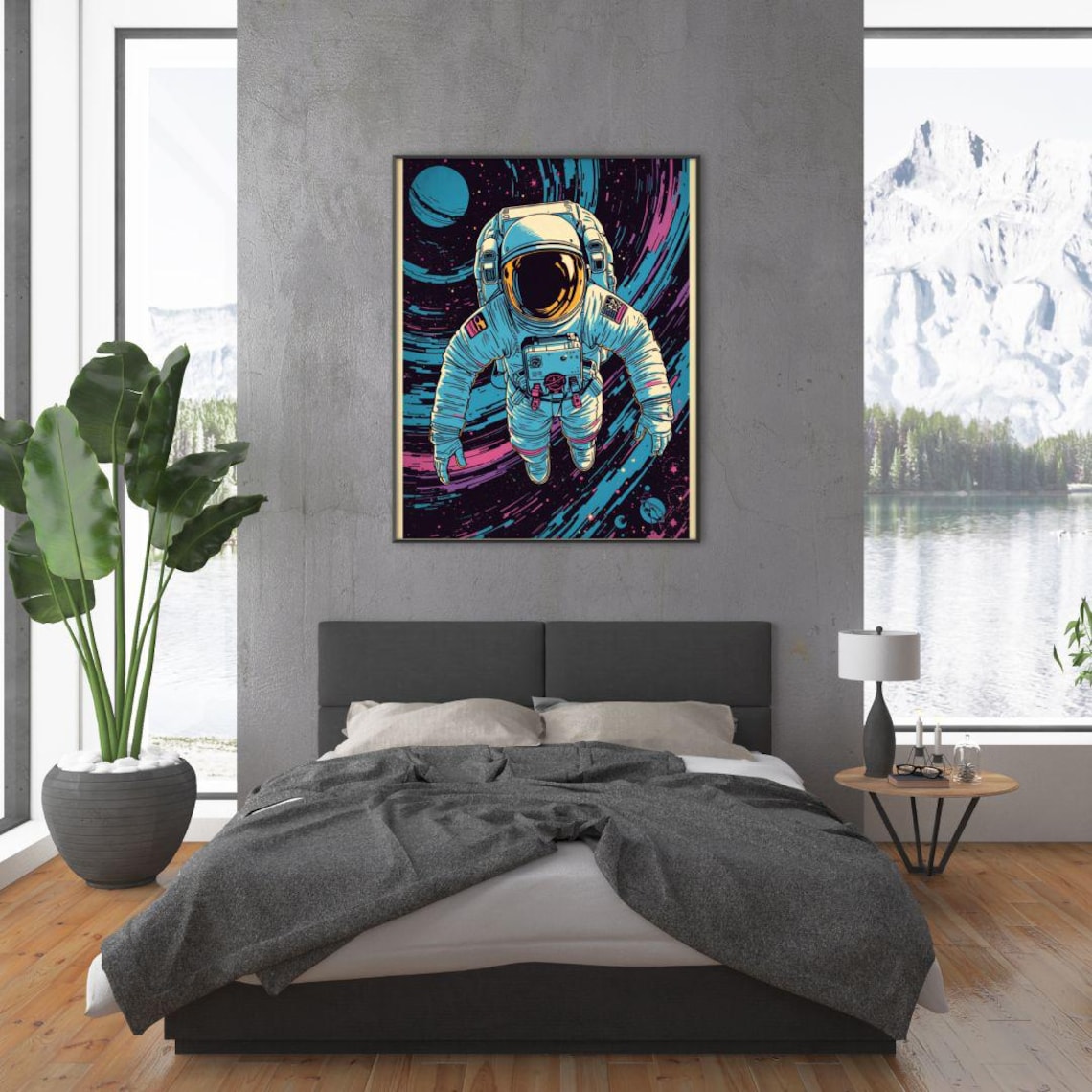 Retro Astronaut Space Wall Art Print, Neon Cosmic Explorer, Sci Fi ...