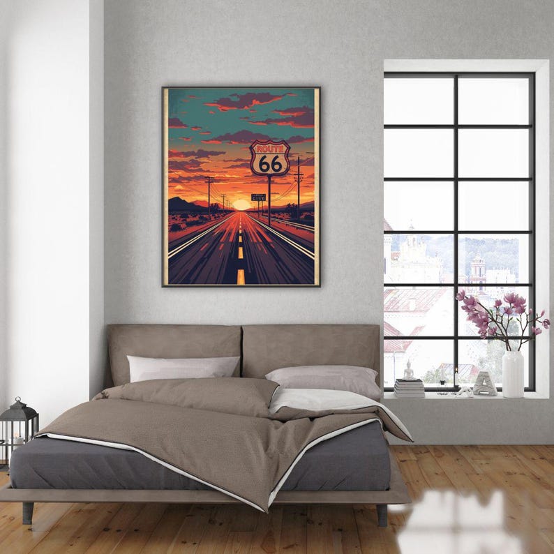 Route 66 Sunset Wall Art Print, Vintage American Highway Poster - Etsy