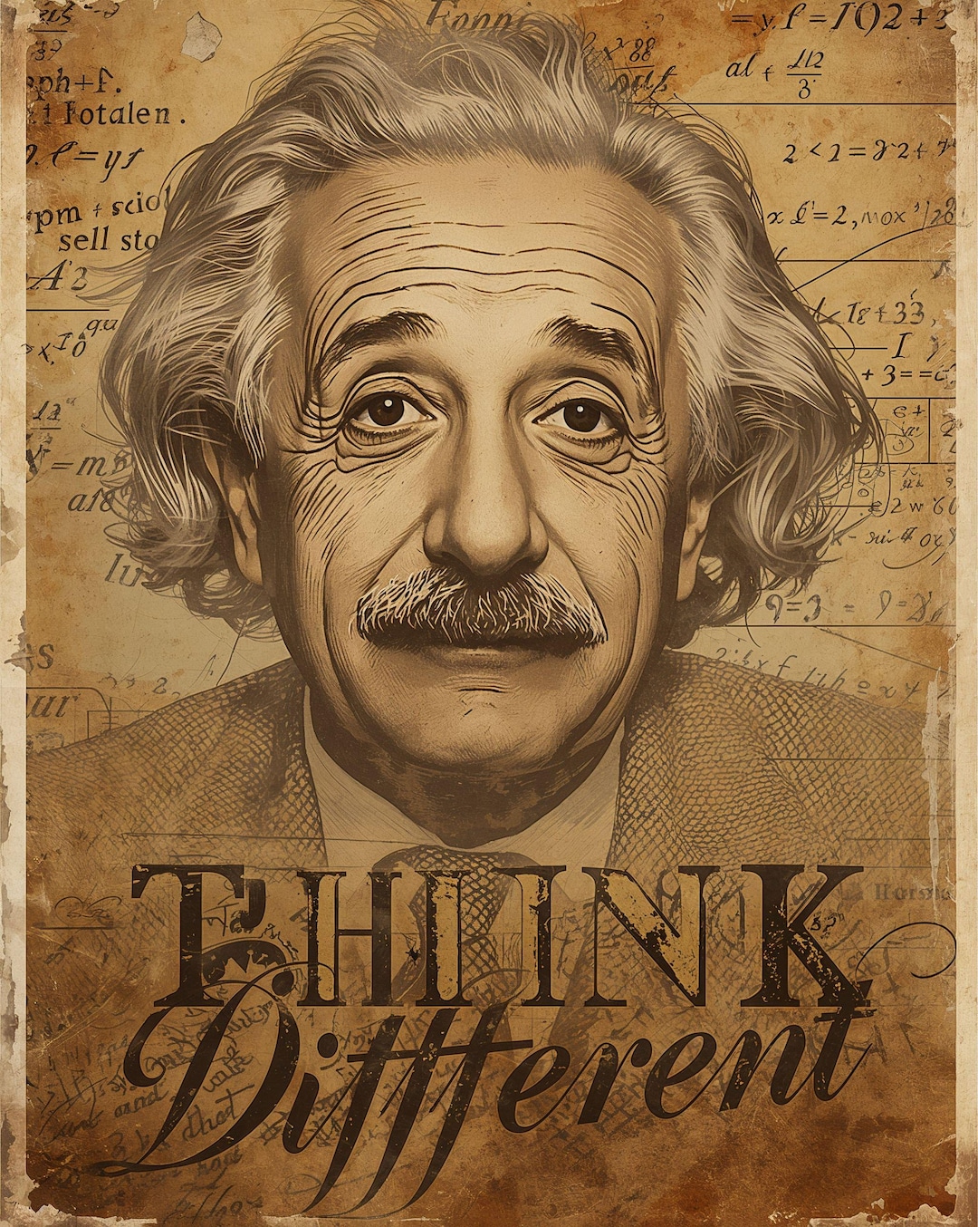 Albert Einstein THINK Poster – Vintage Scientist Wall Art Printable ...