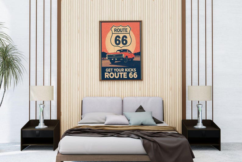 Route 66 Vintage Muscle Car Poster – Retro American Road Trip Wall Art ...