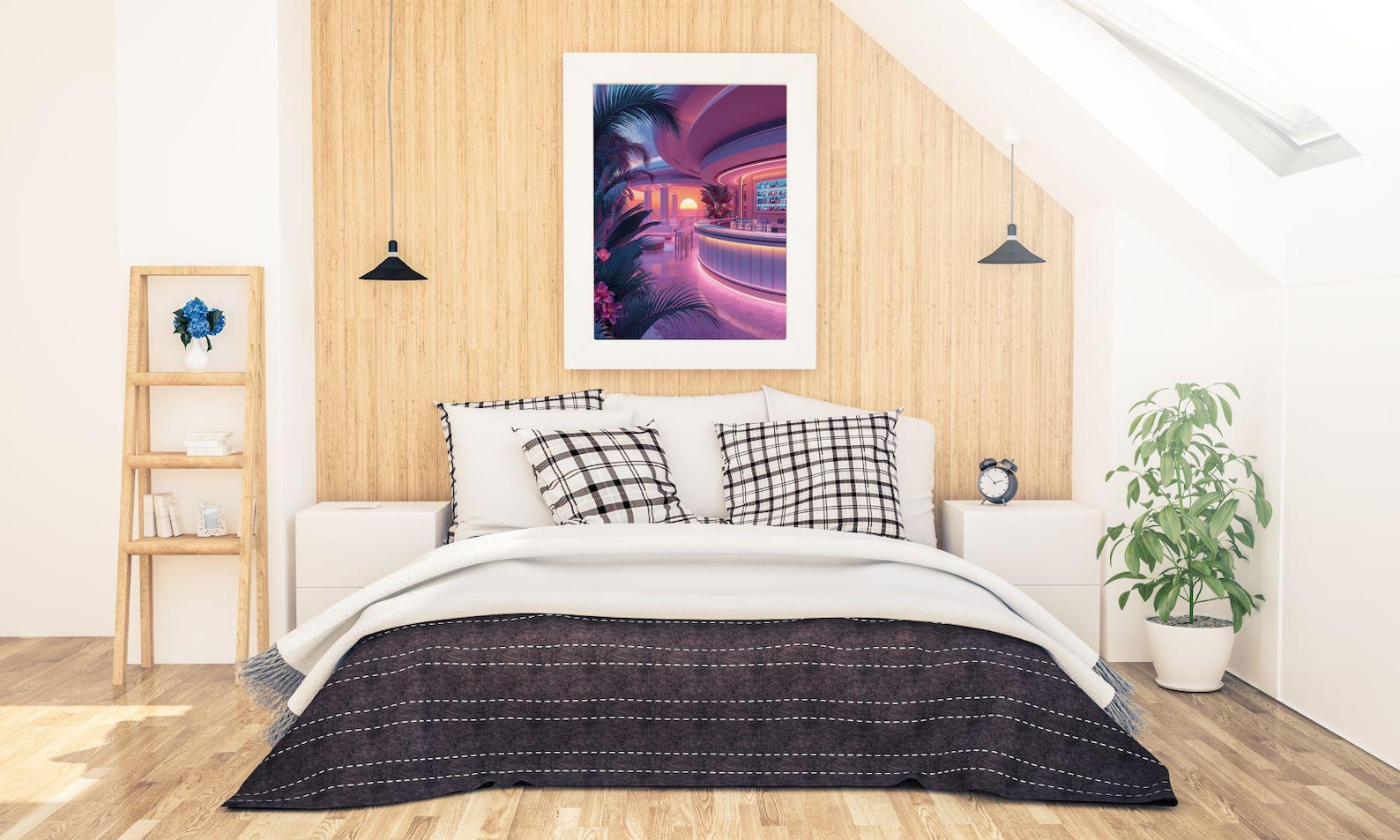 Vaporwave Sunset Bar Wall Art – Tropical Neon Lounge Print, Retro ...