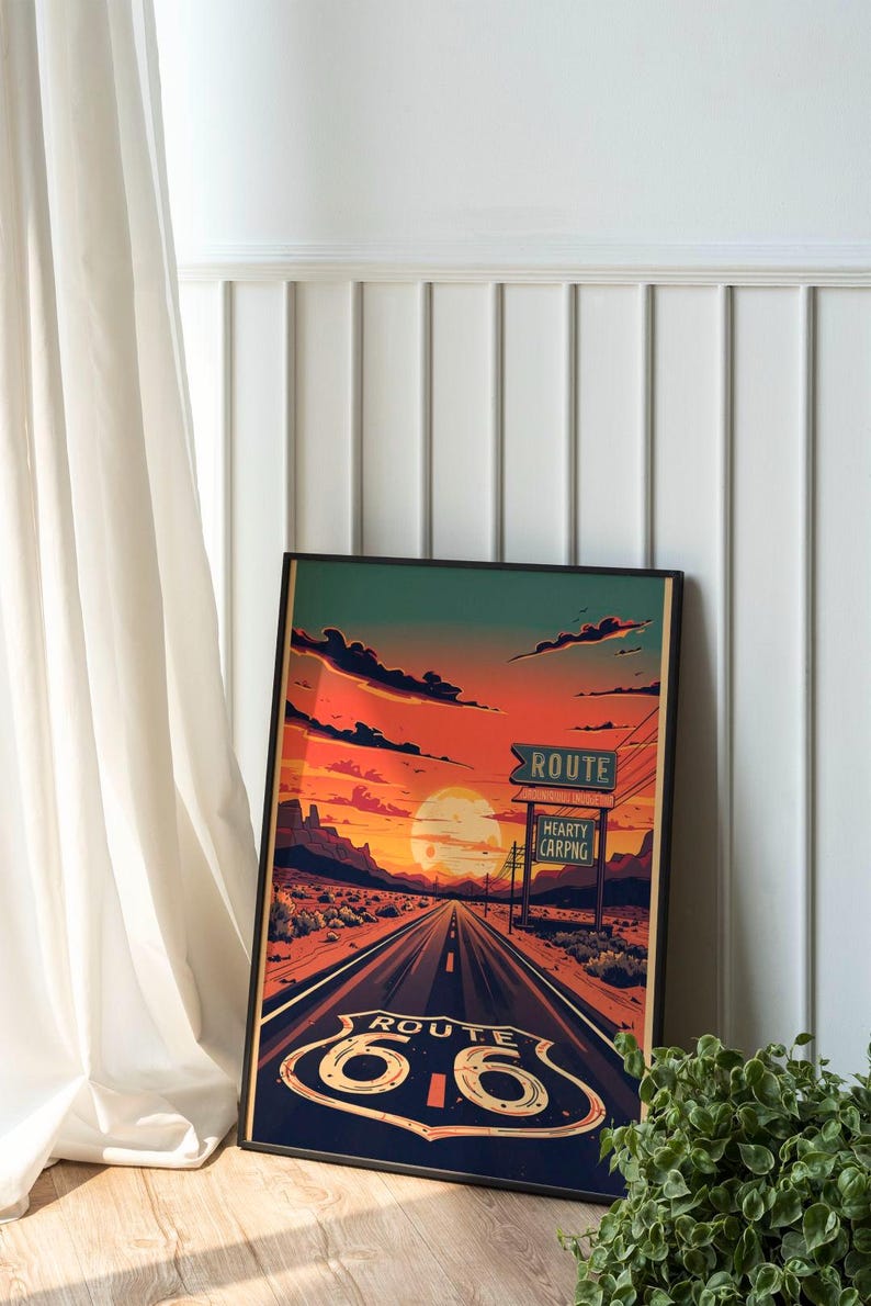 Route 66 Sunset Road Wall Art Print, Vintage American Highway Poster - Etsy