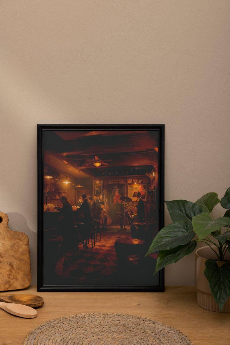 Vintage Jazz Bar Poster – Retro Music Scene Wall Art - Etsy