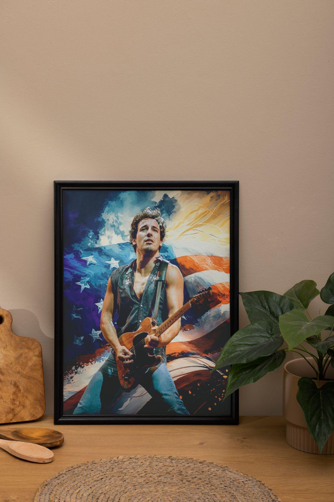 Bruce Springsteen American Flag Poster, Iconic Rock Legend Wall Art ...