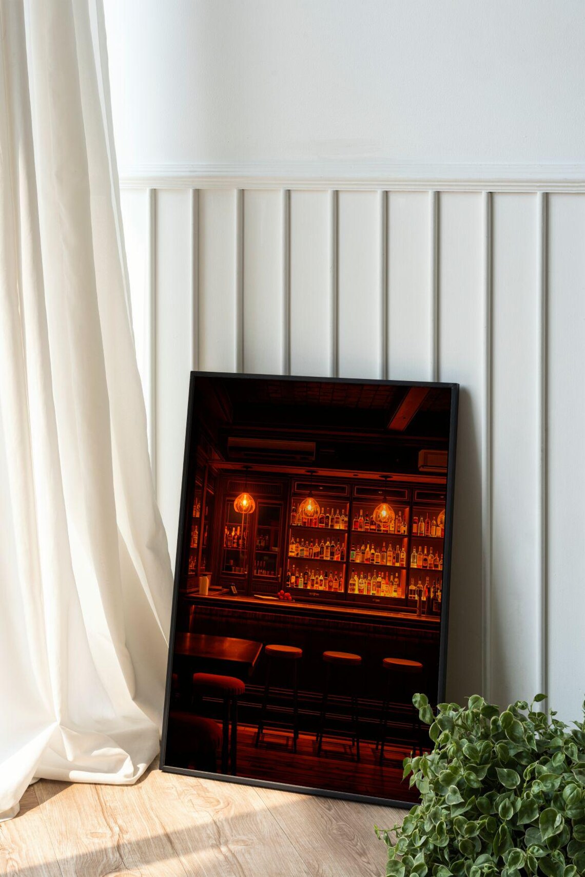 Vintage Pub Bar Interior Printable Wall Art – Warm Amber Lighting ...