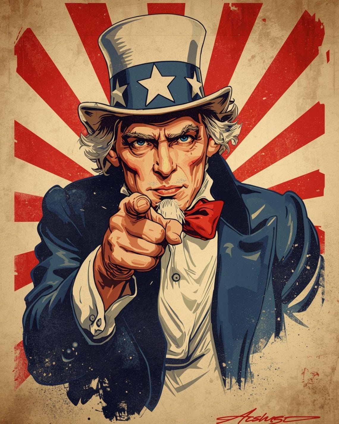 Uncle Sam Inspired Poster, Vintage American Patriot Illustration - Etsy