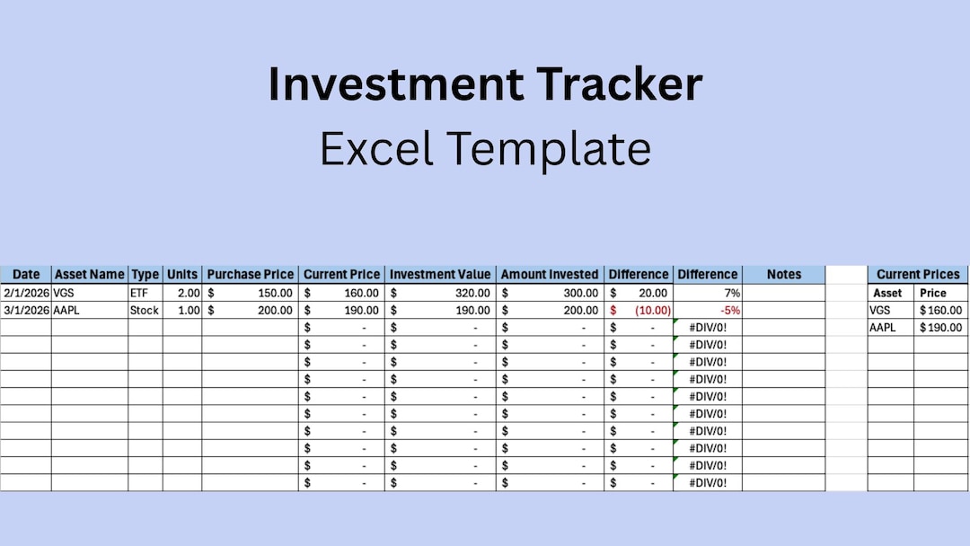 Investment Tracker Excel Template | Portfolio Management (digital ...