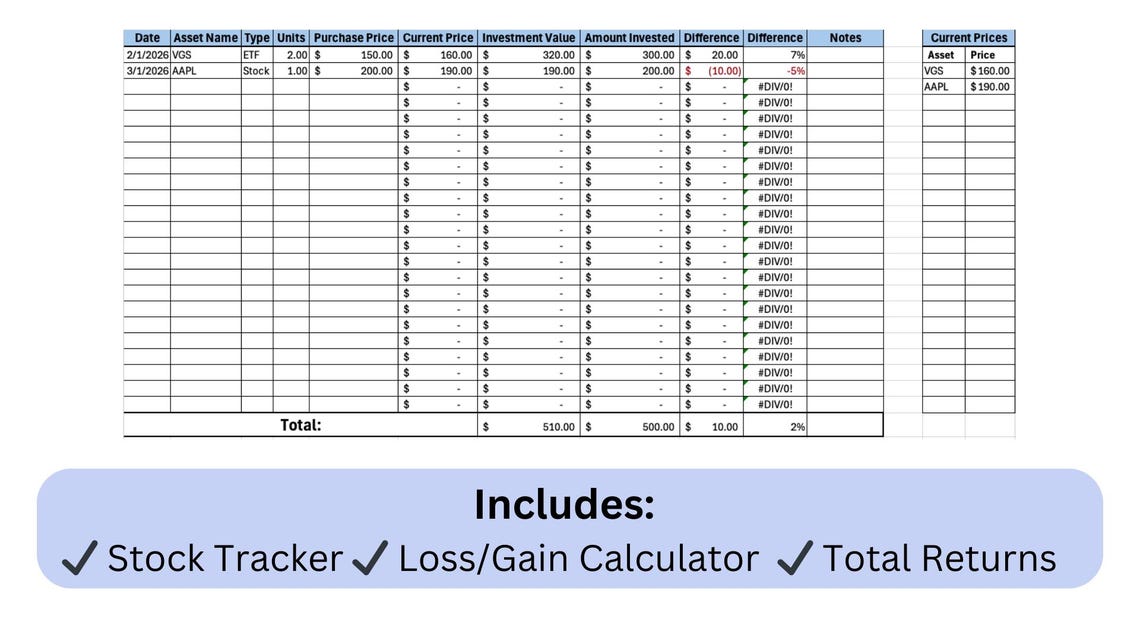 Investment Tracker Excel Template | Portfolio Management (digital ...