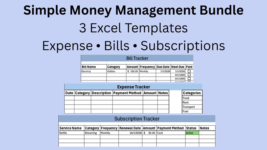 Simple Money Management Bundle | Expense, Bill & Subscription Tracker ...
