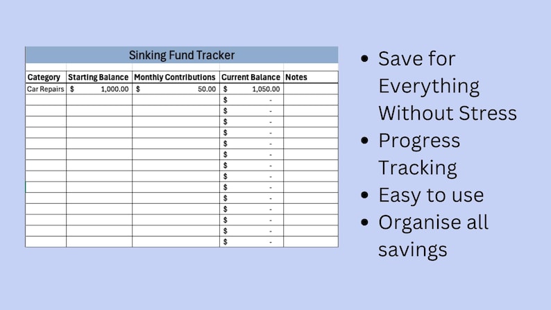 Sinking Funds Tracker Excel | Simple Savings Categories Spreadsheet ...