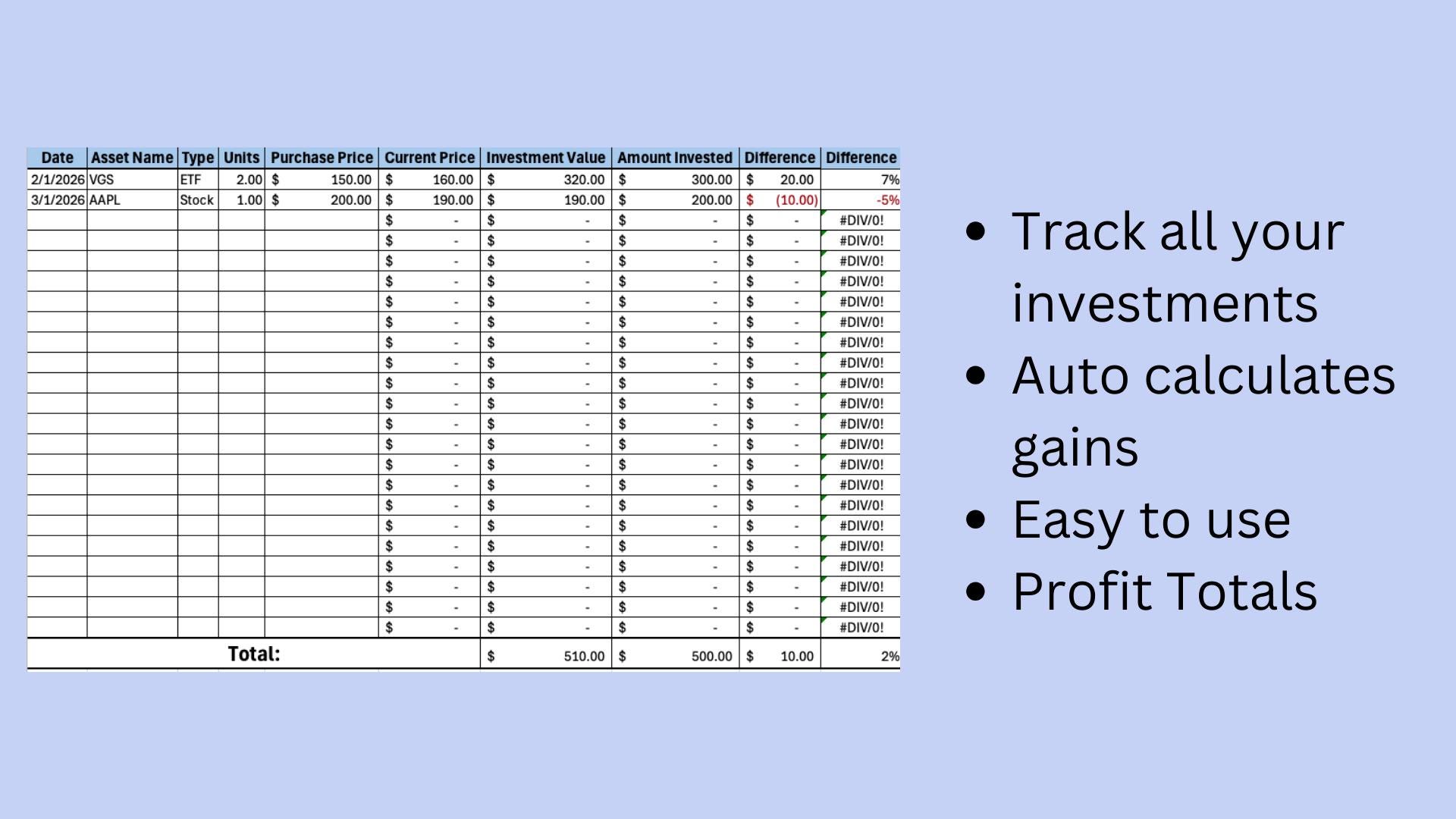Investment Tracker Excel Template | Portfolio Management (digital ...