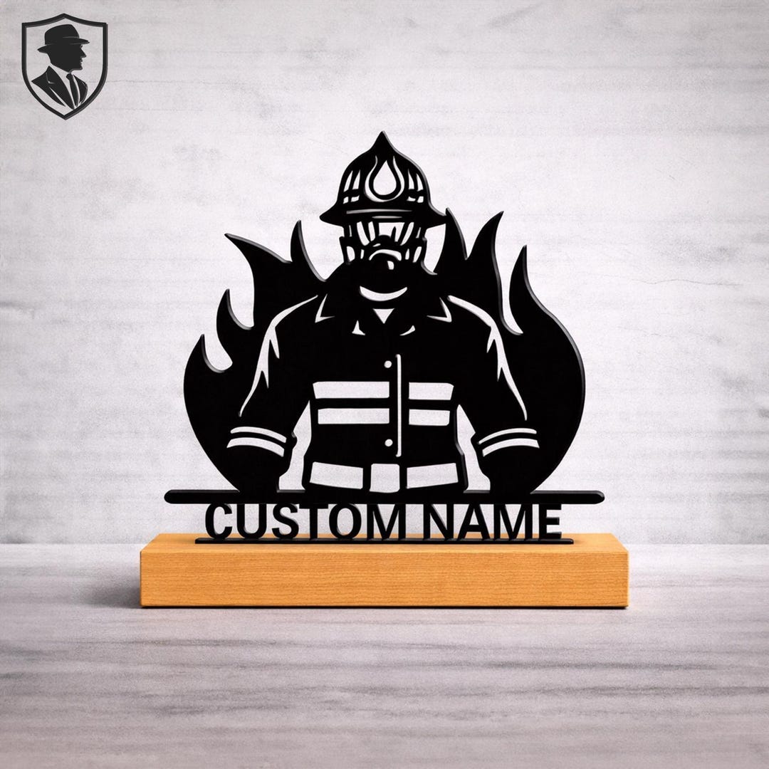 Personalized Firefighter Metal Name Sign Fireman Name Plate Desk Decor ...