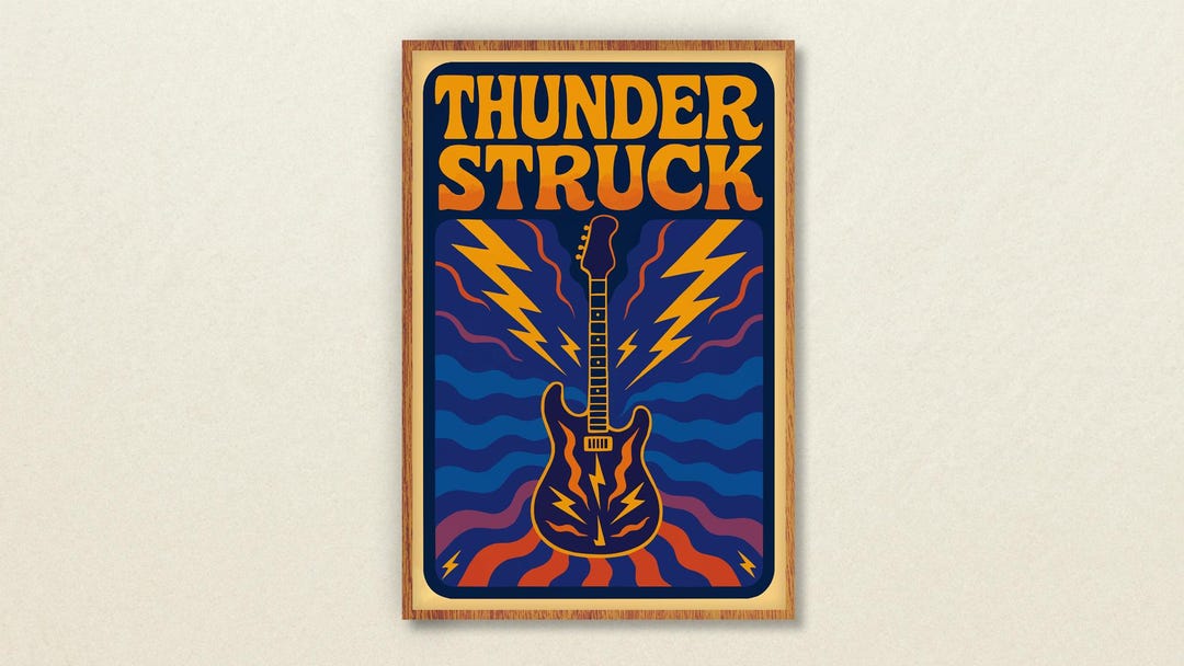 Thunderstruck Rock Poster Electric Guitar Lightning Storm Digital Art ...