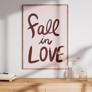 Fall in Love Print, Digital Download, Autumn Art Wall Deco, Calligraphy ...