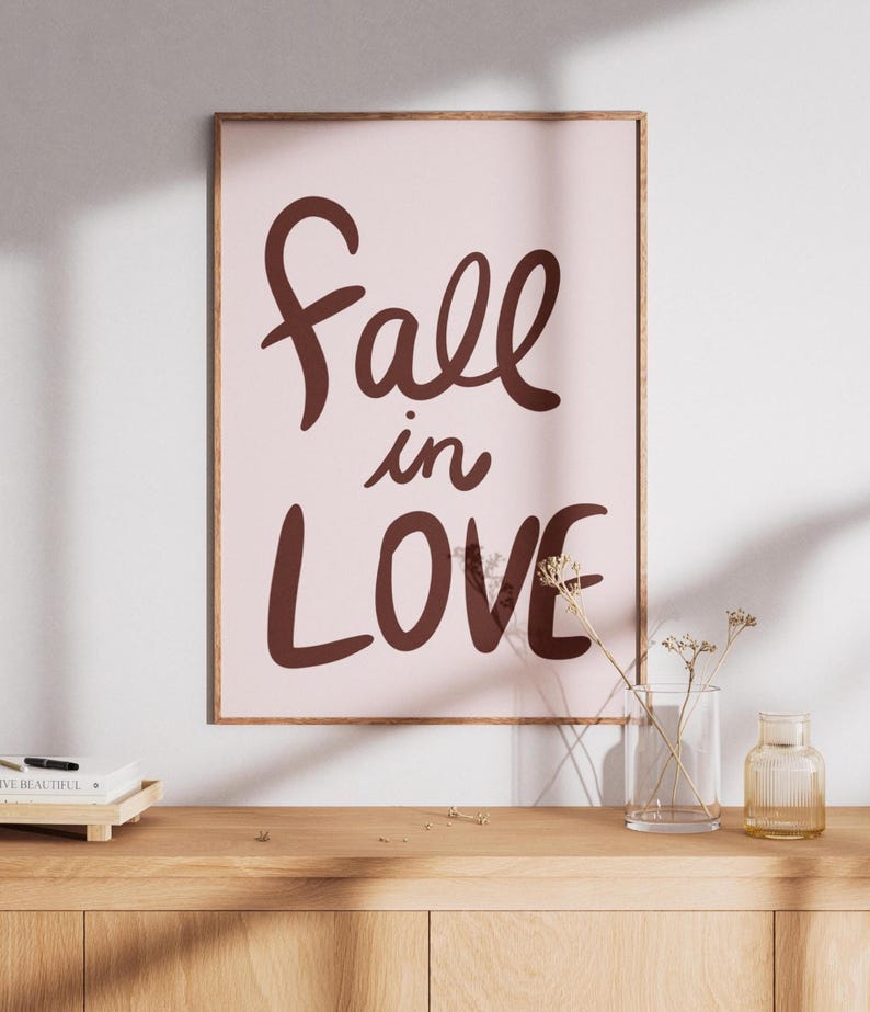 Fall in Love Print, Digital Download, Autumn Art Wall Deco, Calligraphy ...