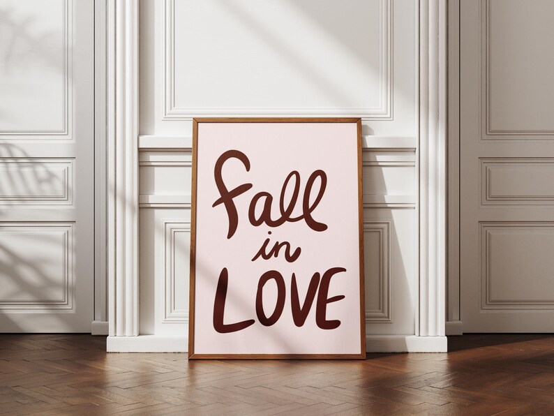 Fall in Love Print, Digital Download, Autumn Art Wall Deco, Calligraphy ...