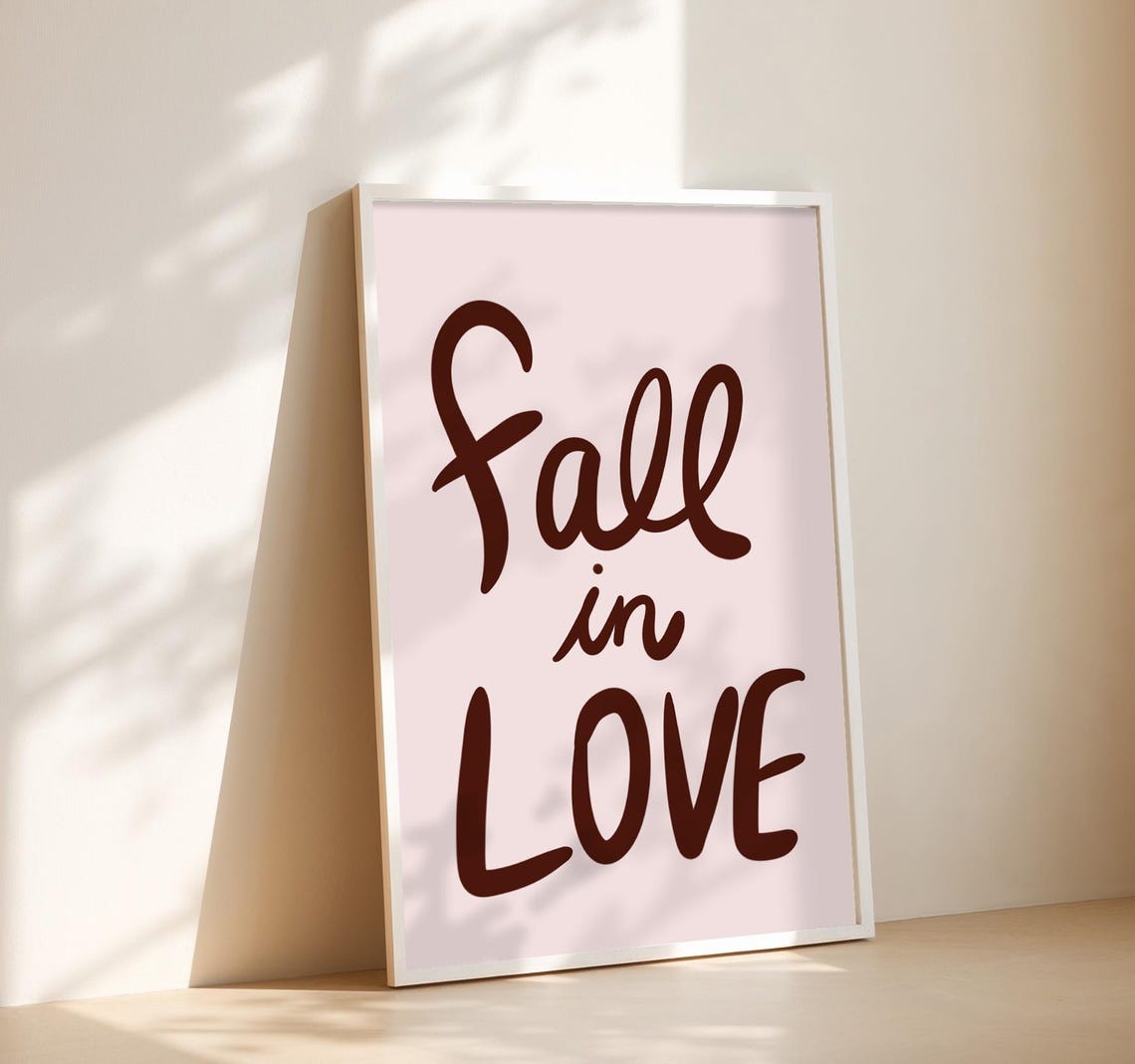 Fall in Love Print, Digital Download, Autumn Art Wall Deco, Calligraphy ...