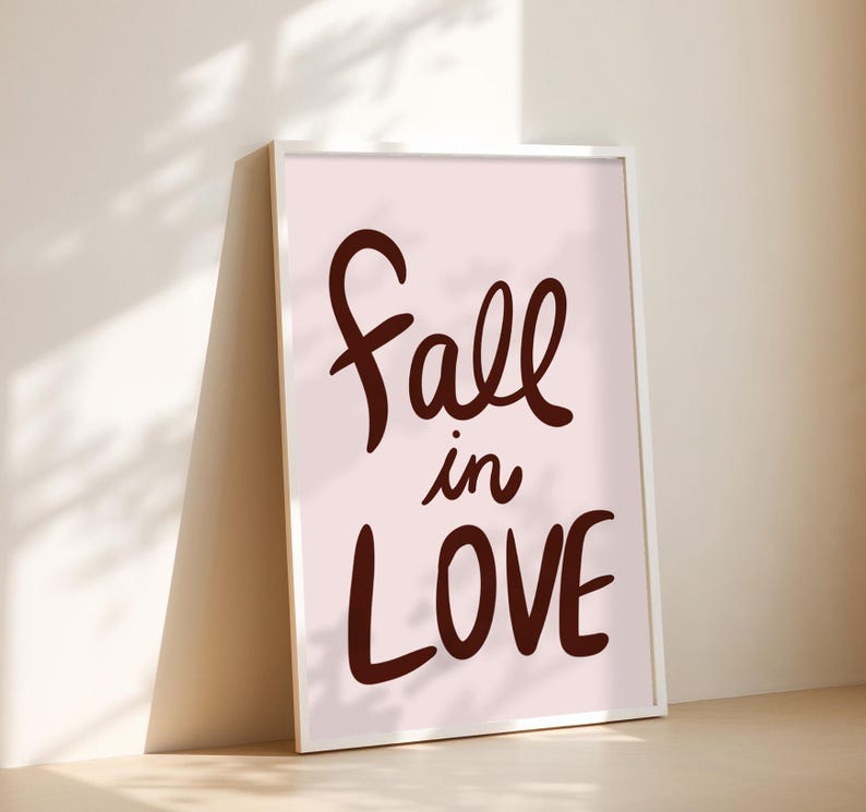Fall in Love Print, Digital Download, Autumn Art Wall Deco, Calligraphy ...