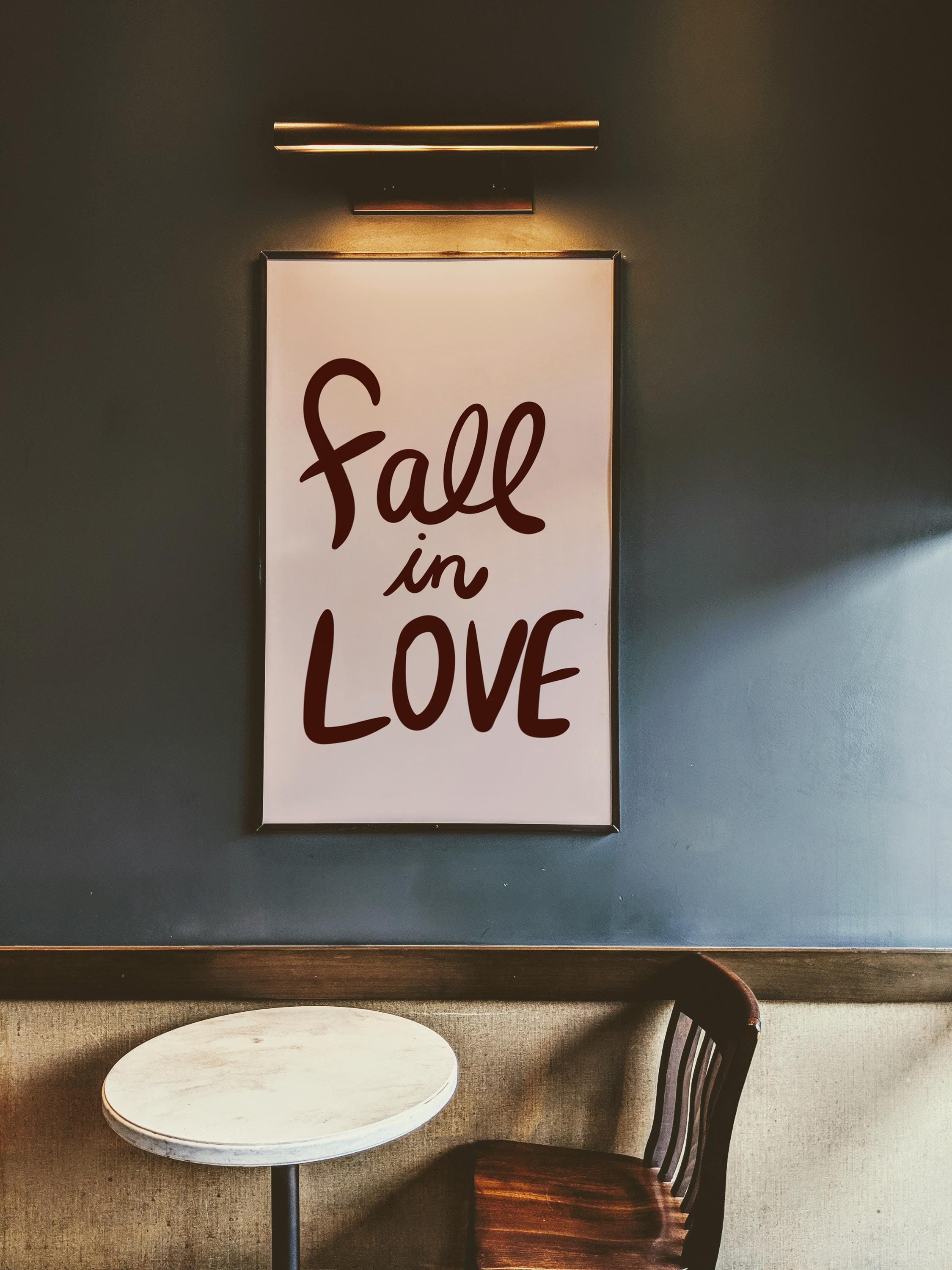 Fall in Love Print, Digital Download, Autumn Art Wall Deco, Calligraphy ...