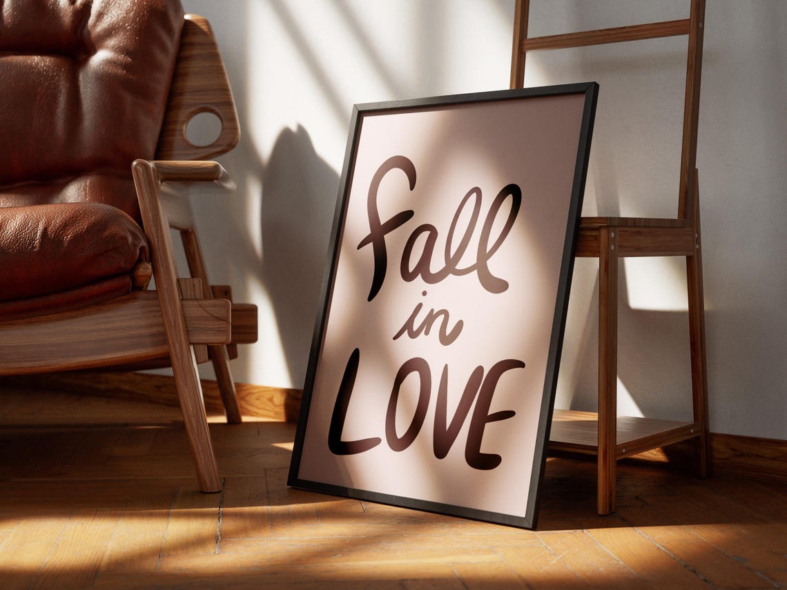 Fall in Love Print, Digital Download, Autumn Art Wall Deco, Calligraphy ...