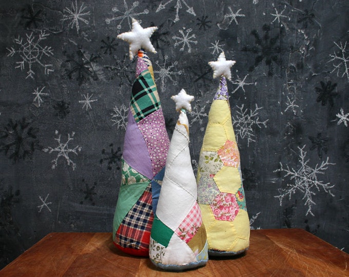 Heirloom Antique Quilt Table Top Trees- Set of 3 Stuffed Christmas ...