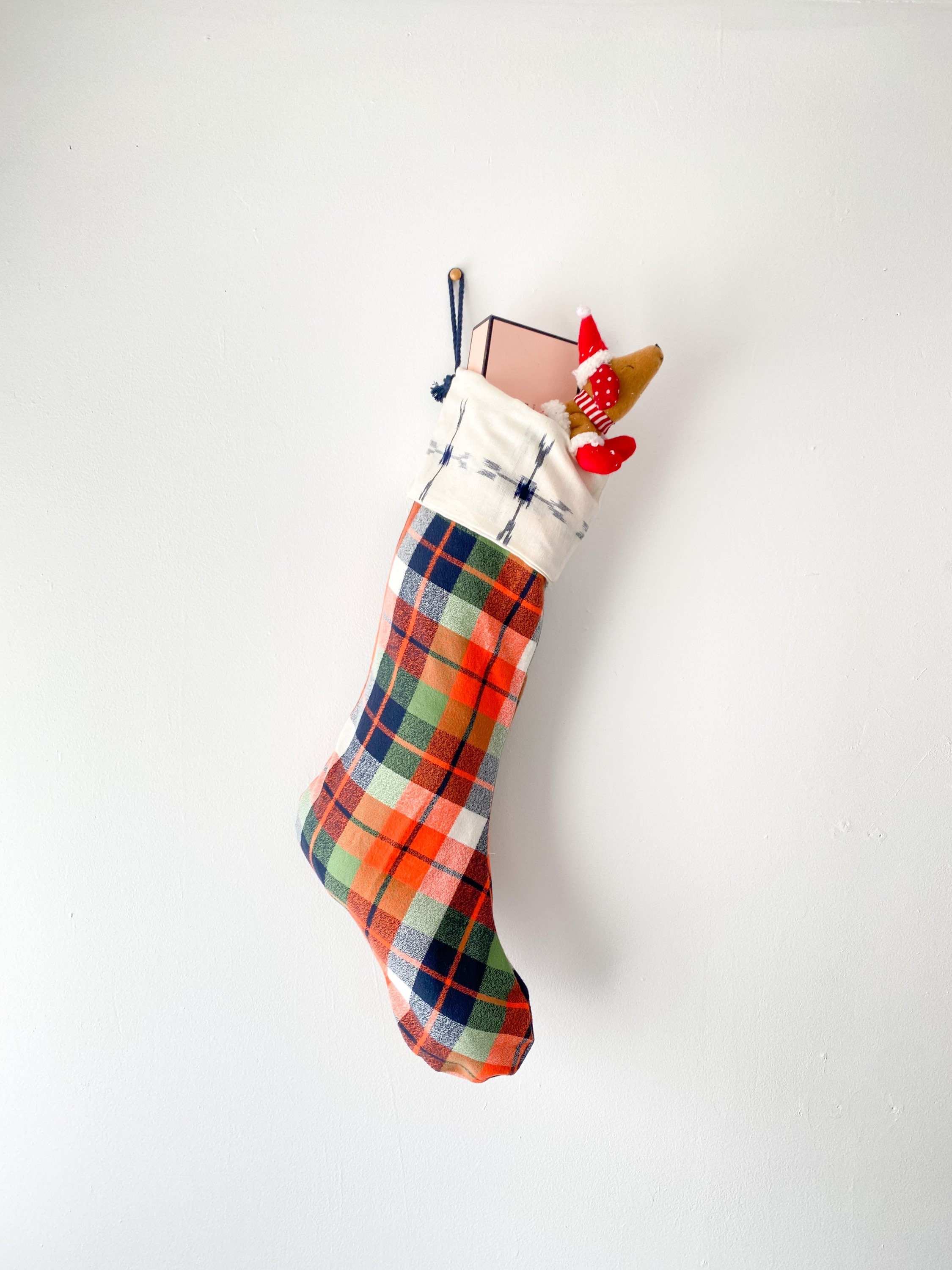 Retro Modern Ikat and Plaid Pattern-mixing Stocking in Green | Etsy